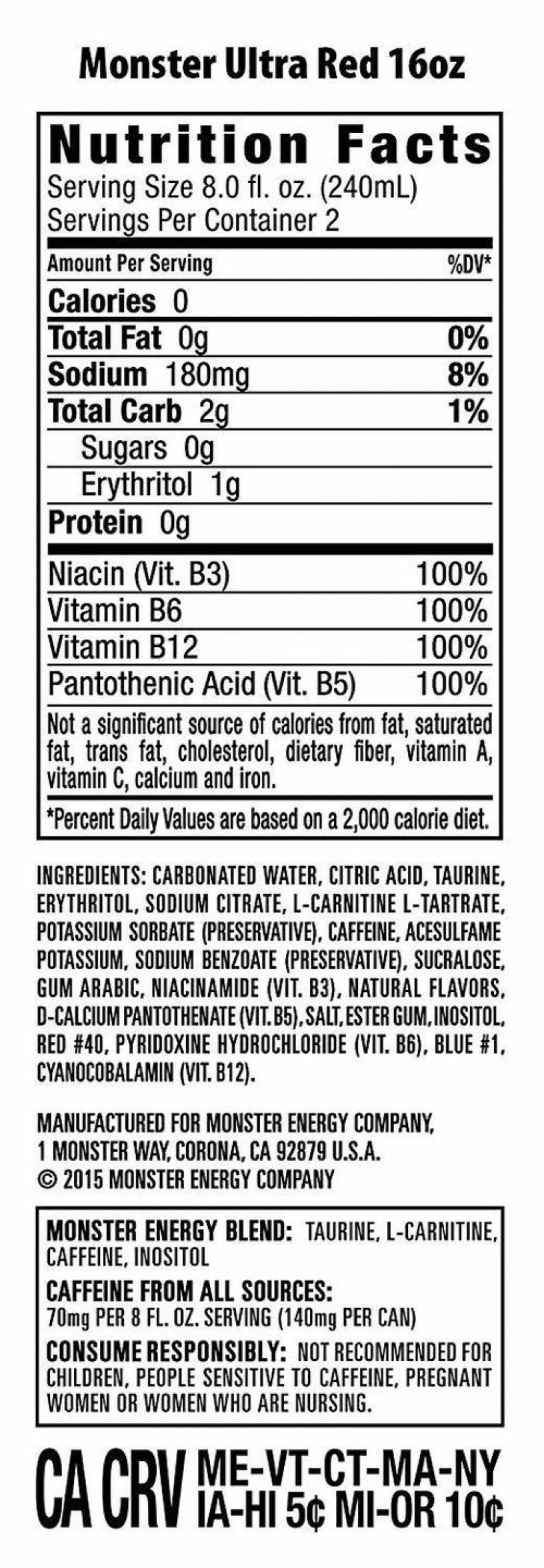 Monster Zero Ultra Ingredients