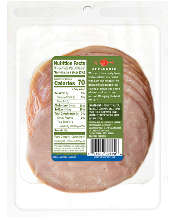 Applegate Ham Black Forest Uncured 7oz - SFV